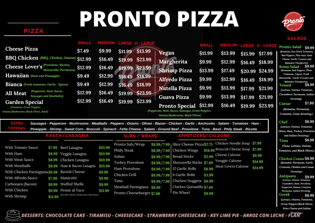 Menu – Pronto
